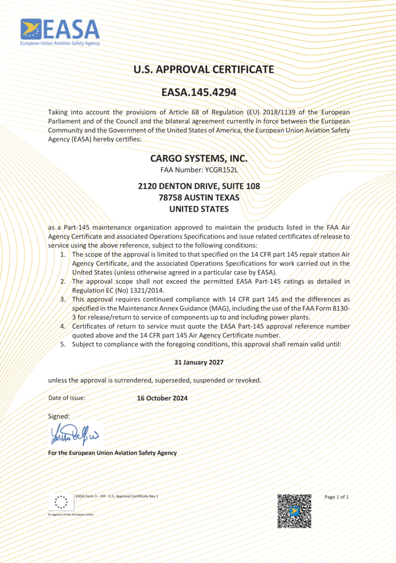 FAA Repair Station Information – Cargo Systems